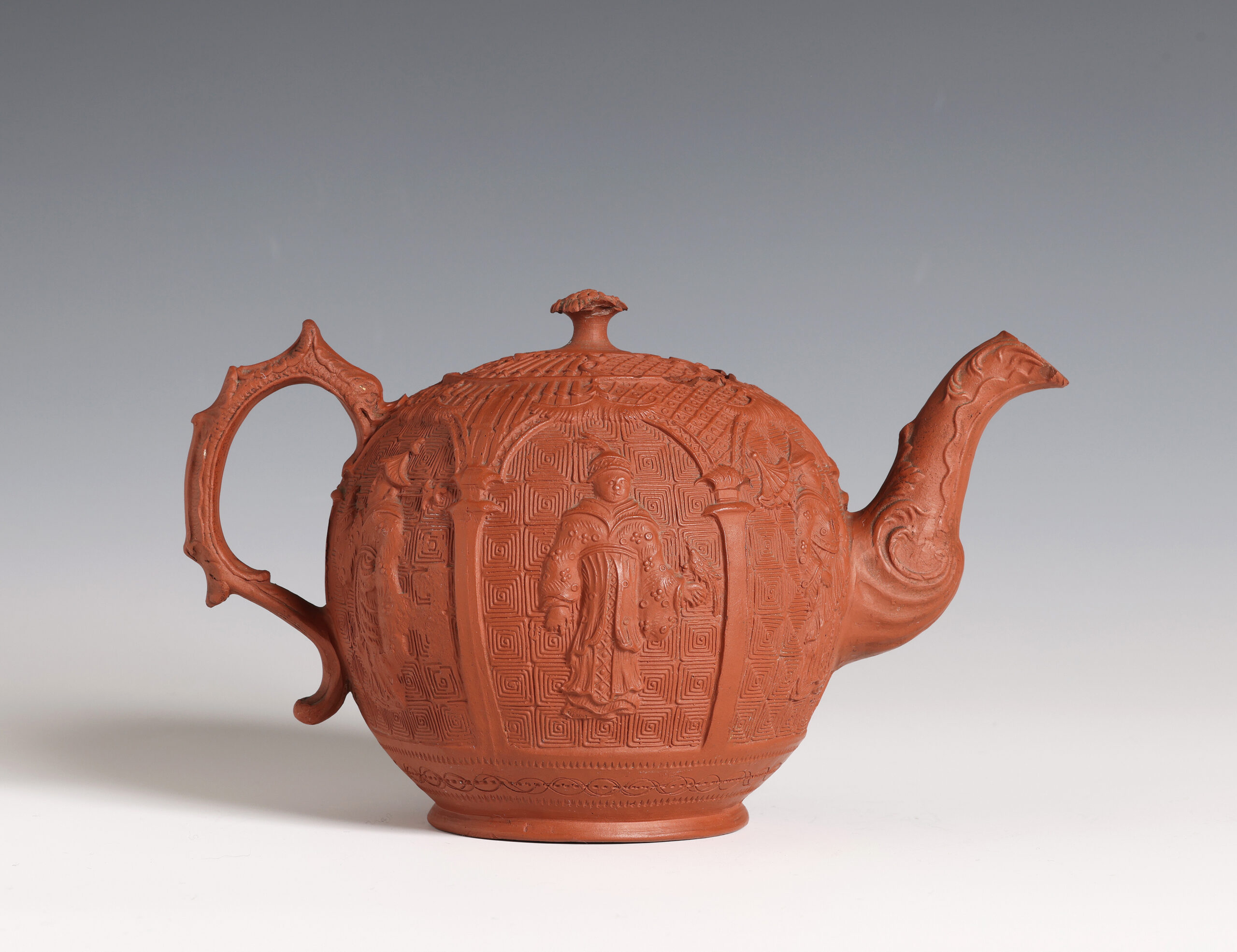 A STAFFORDSHIRE RED STONEWARE CHINOISERIE TEAPOT | Rare Ceramics